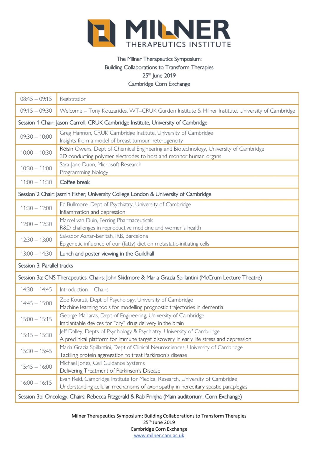 Programme 2019 - The Milner Therapeutics Institute